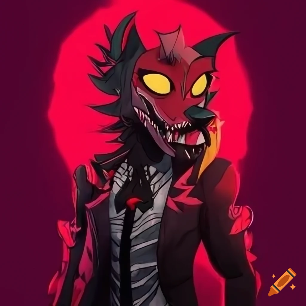Hellhound character inspired by Hazbin Hotel with black, red, and ...