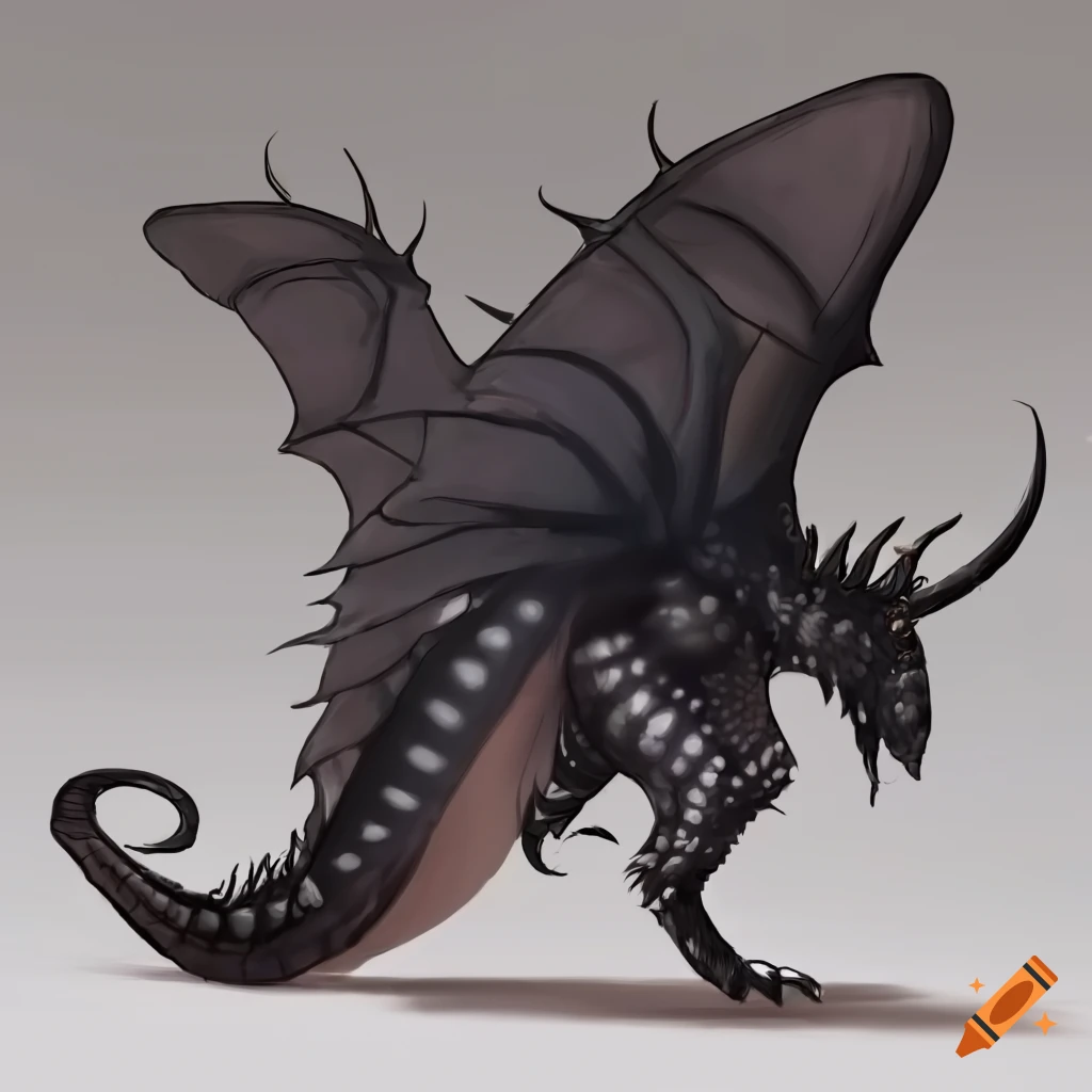 Black fluffy moth dragon hybrid with spread wings on Craiyon