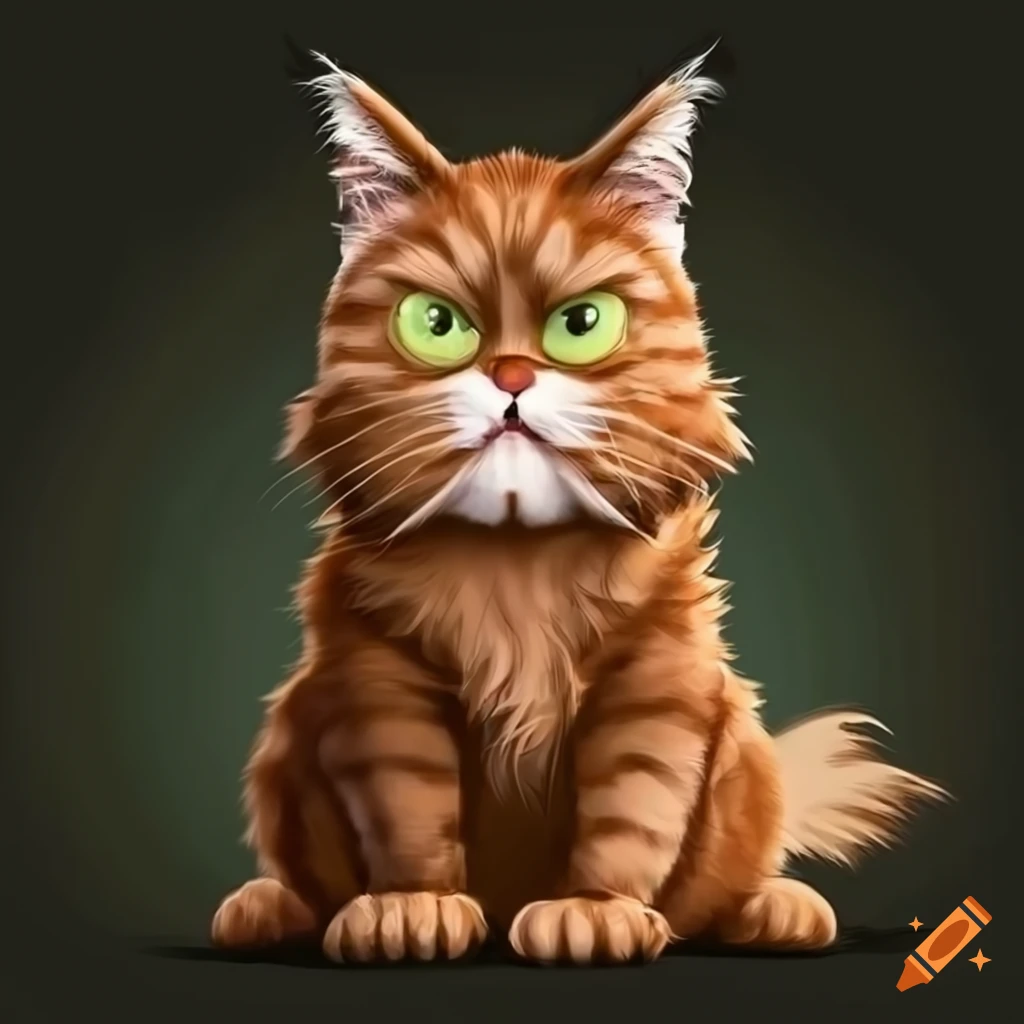 Grumpy maine coon cat cartoon character with brown fur on Craiyon