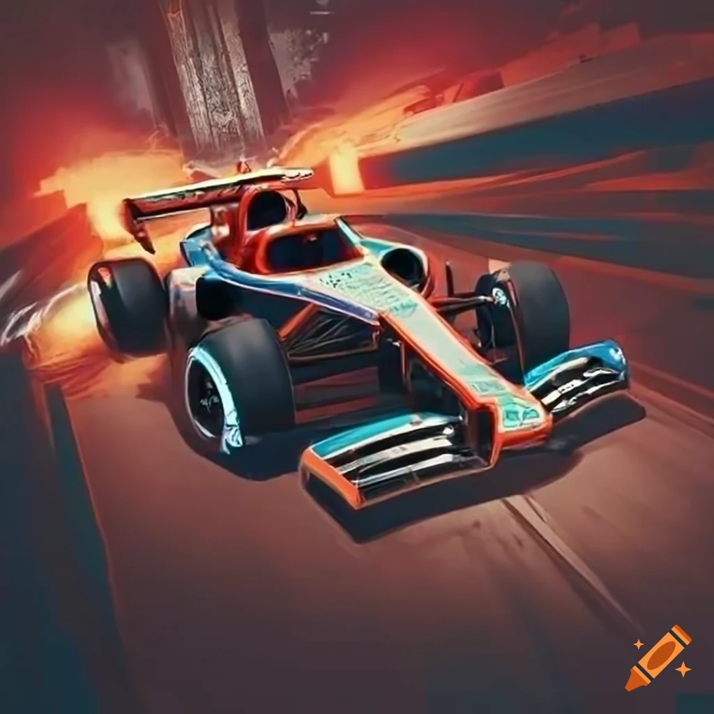 Dynamic cover art for a high-octane racing game in F1 style on Craiyon