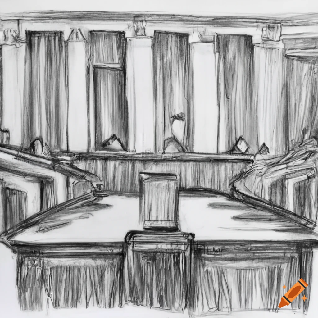 Empty courtroom pencil sketch on Craiyon
