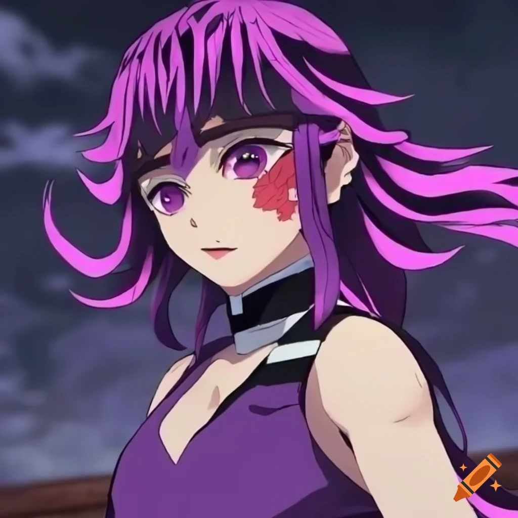 Female demon slayer with dark purple hair on Craiyon