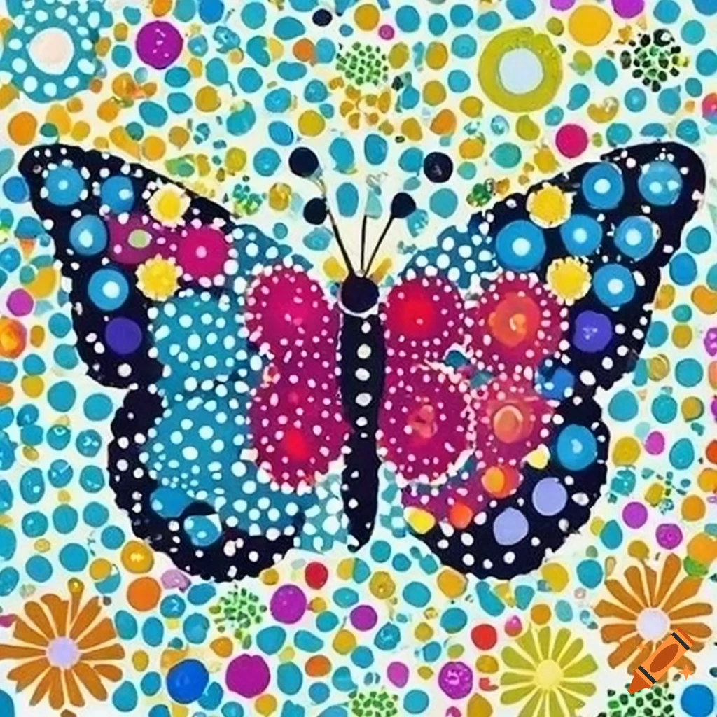 Dot art illustration of a colorful butterfly on Craiyon