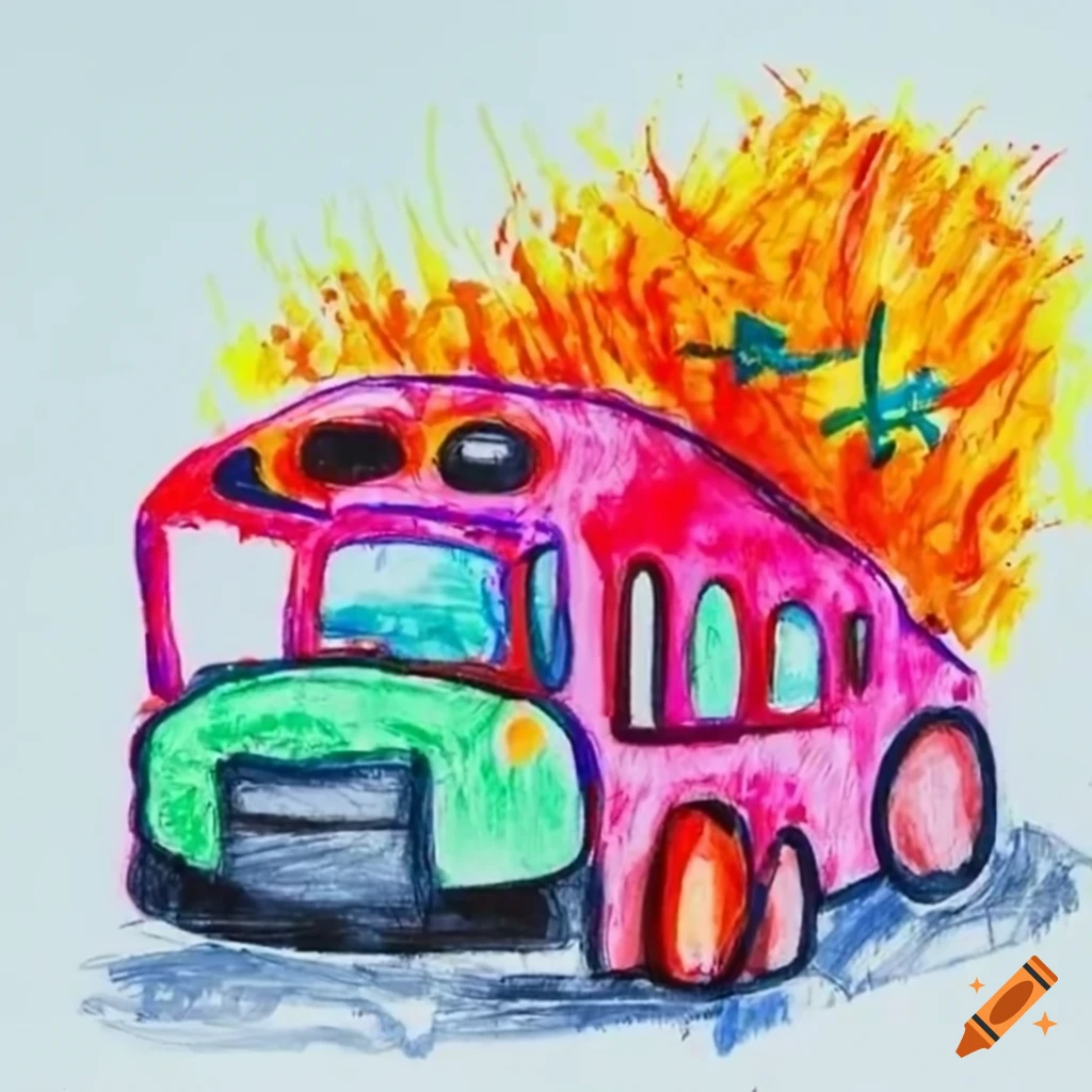 Child's drawing of an exploding bus on Craiyon