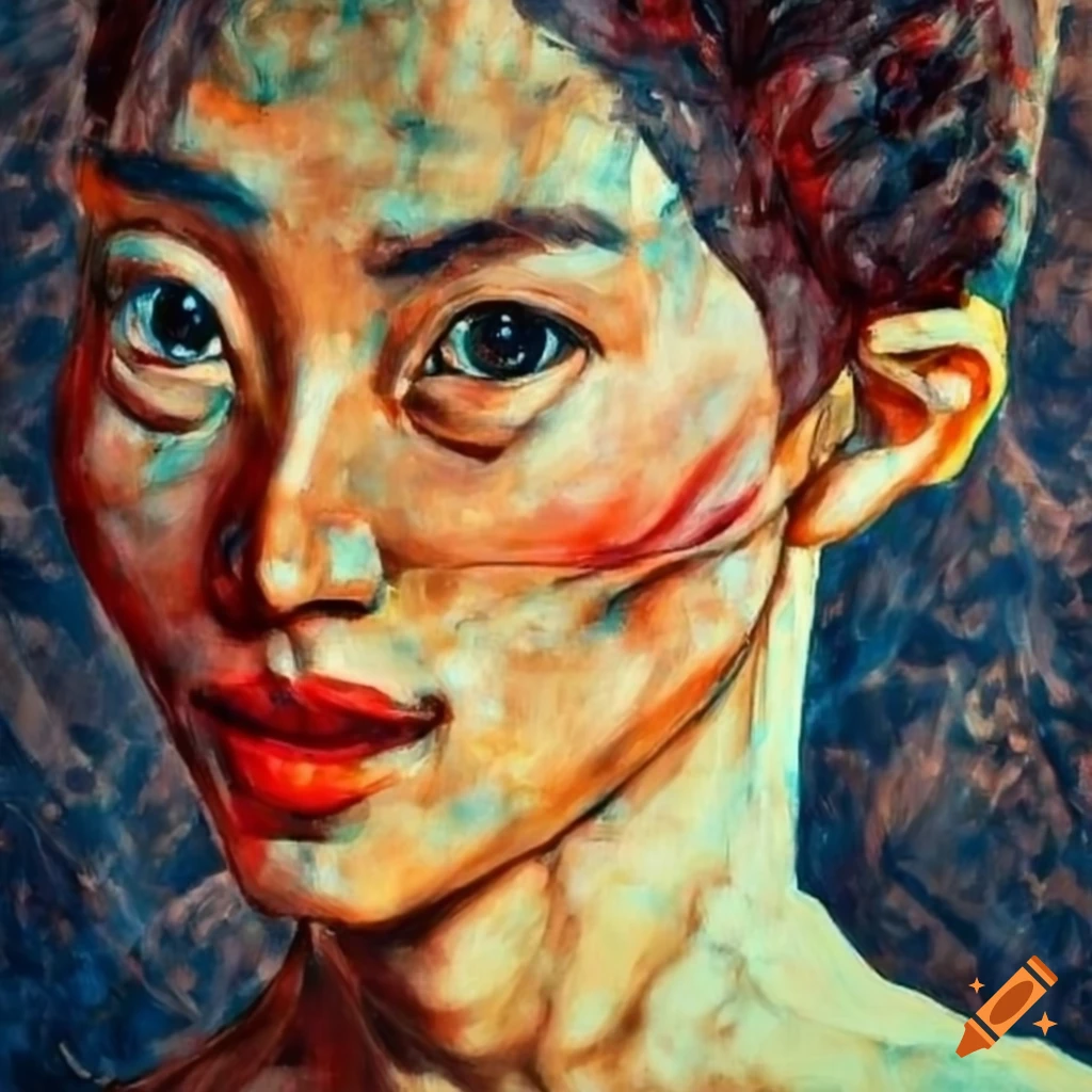 Portrait of a beautiful young Asian woman in the Guache style on Craiyon