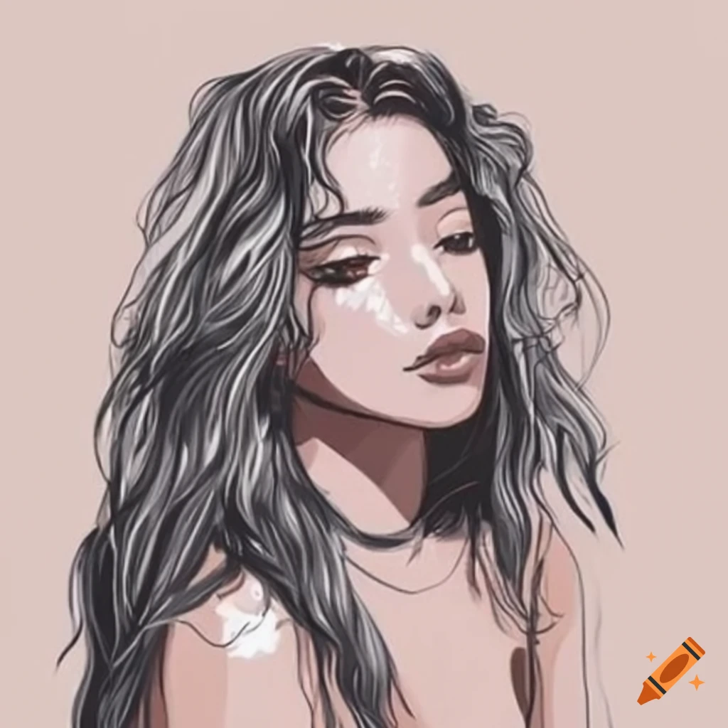 White aesthetic line-art anime pfp of a young woman with scruffy hair ...