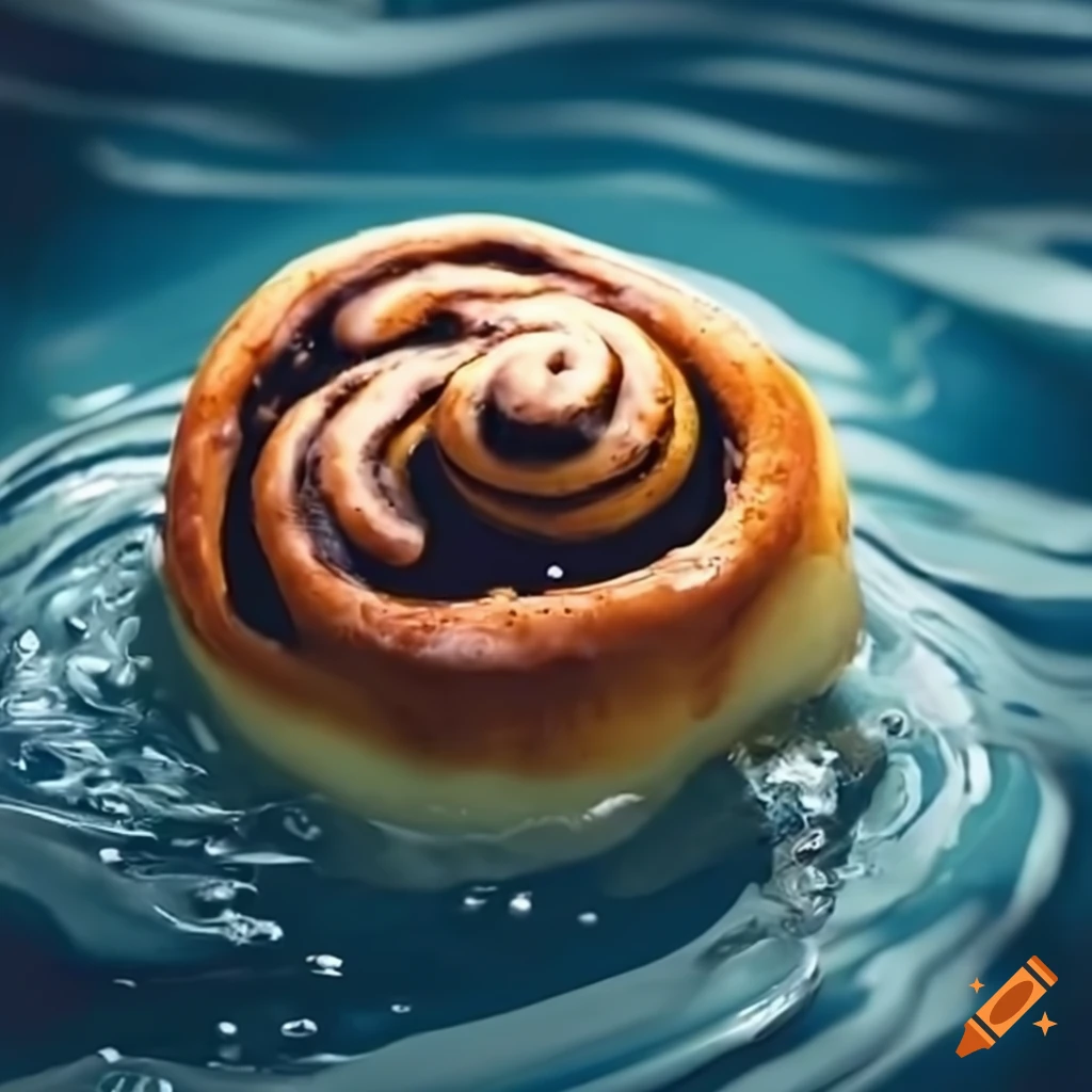 Cinnamon rolls floating on water on Craiyon