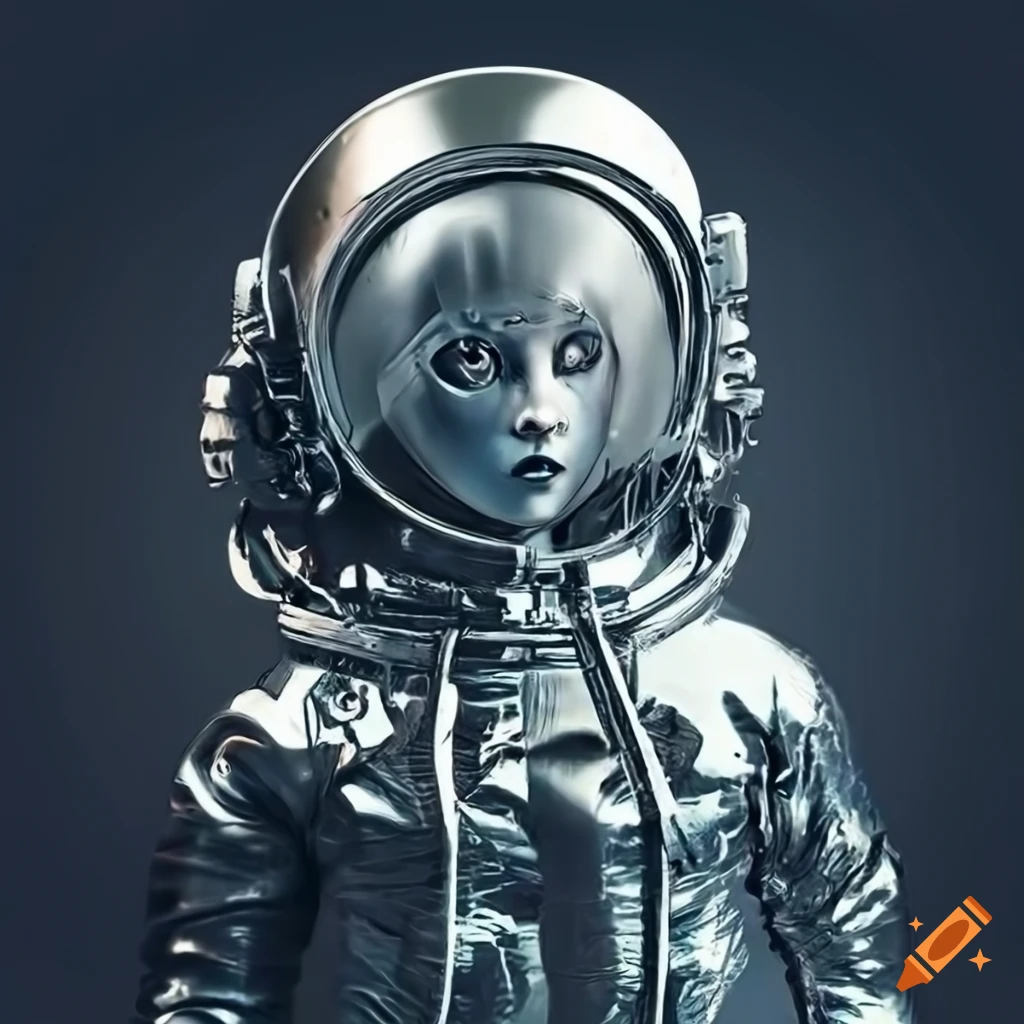 Futuristic chrome abstract creature woman with astronaut helmet on Craiyon