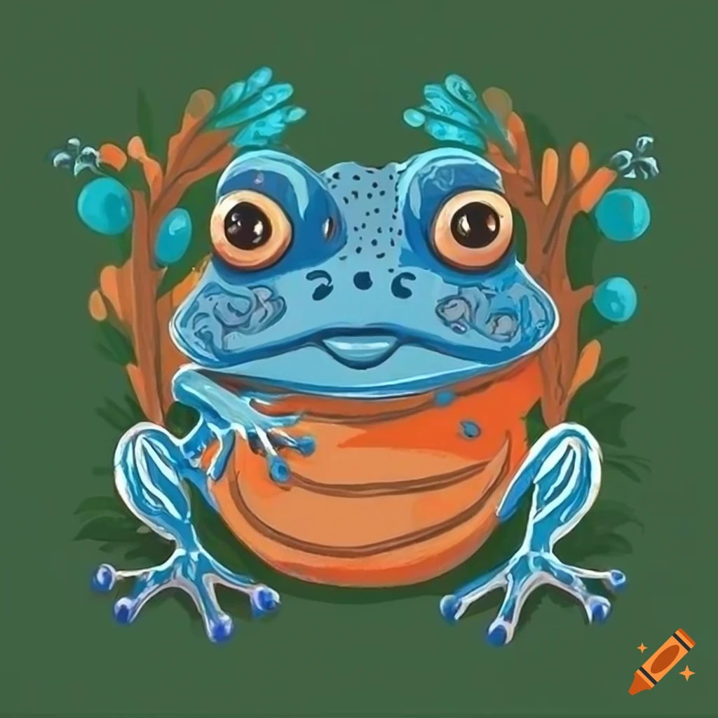 Blue and orange frog with a druid theme on Craiyon