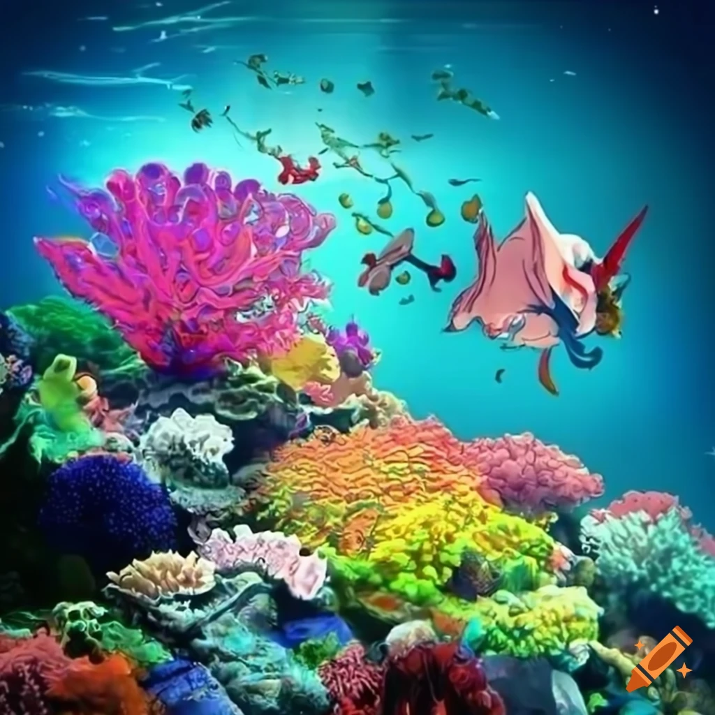 Colorful anime coral reef on Craiyon