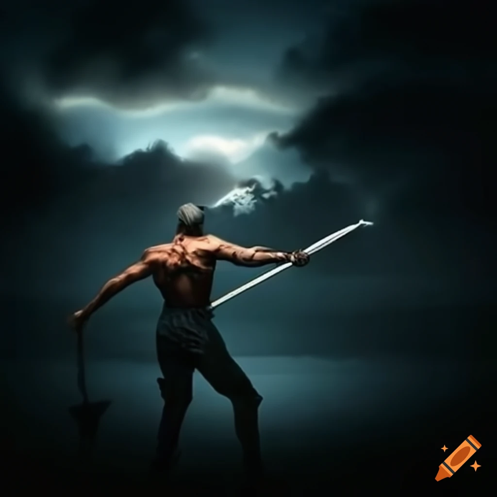 Warrior communicating with clouds on Craiyon