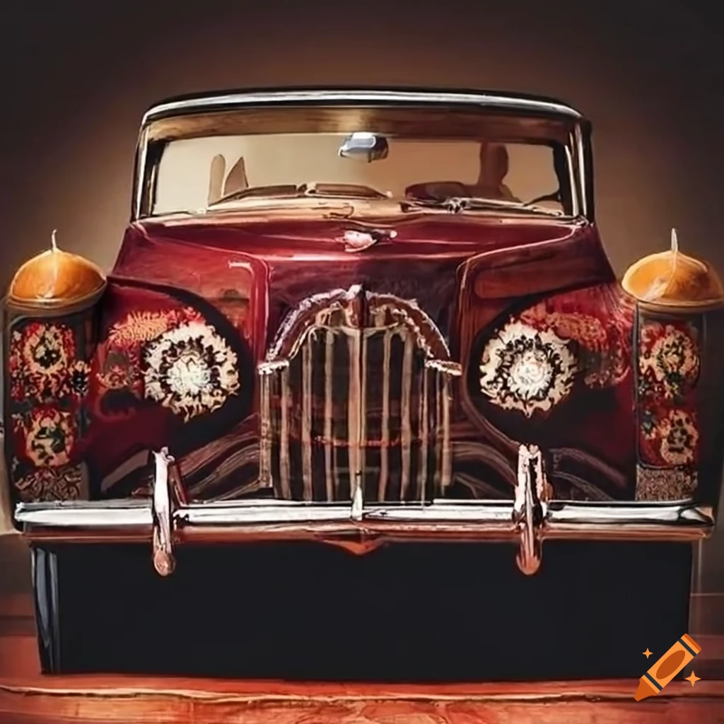 Elegant persian rug in a classic automobile on Craiyon