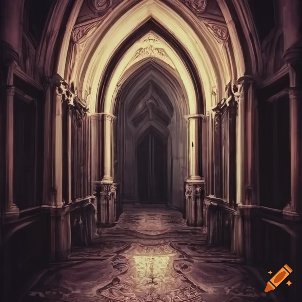 Gothic mansion hallway illuminated by moonlight through a window on Craiyon