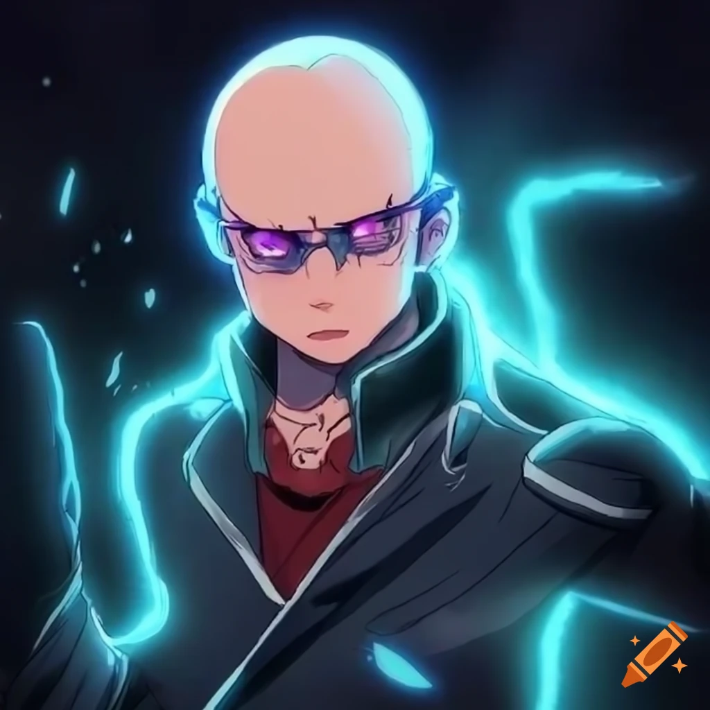 Anime man in gamer style, bald and robust in appearance on Craiyon
