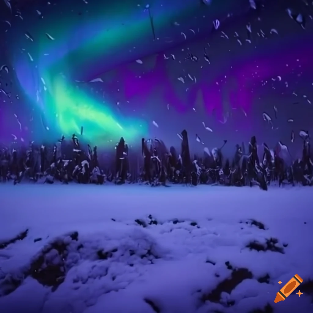 Psychedelic snow falling on a sleeping world on Craiyon