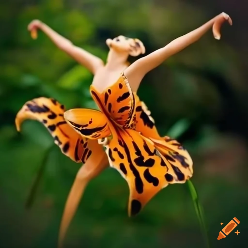 Graceful tiger lily dancing in a fairy garden on Craiyon