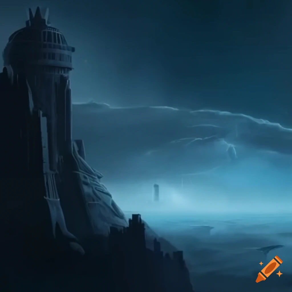 City on stormy ocean of kamino planet from star wars on Craiyon