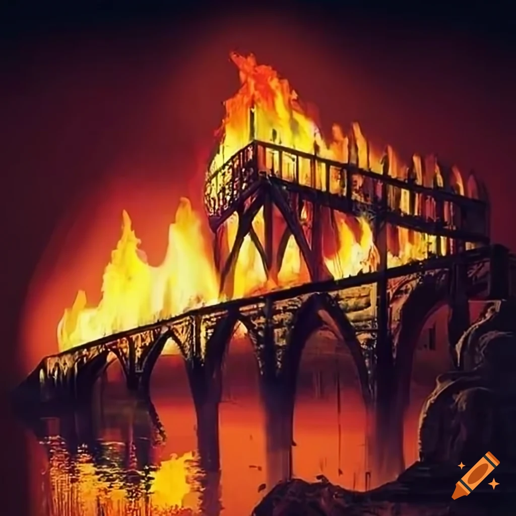Burning bridge on Craiyon