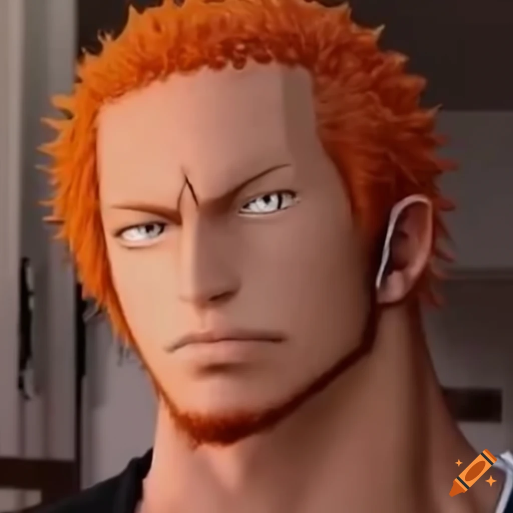 Realistic depiction of Roronoa Zoro with ginger hair on Craiyon
