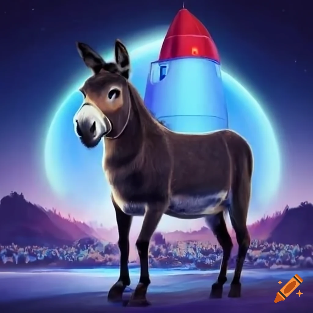 Donkey riding a rocket on Craiyon