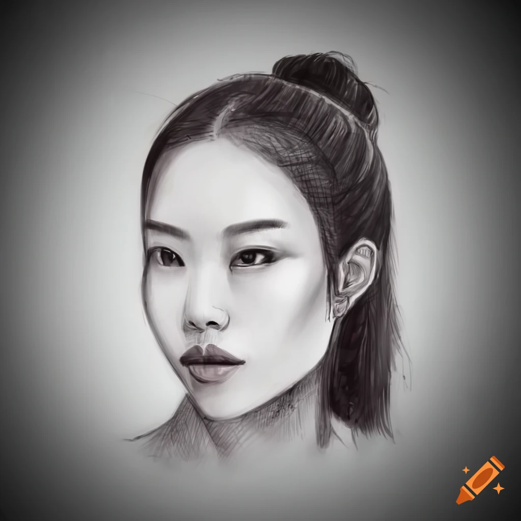 Asian woman in pencil sketch style on Craiyon