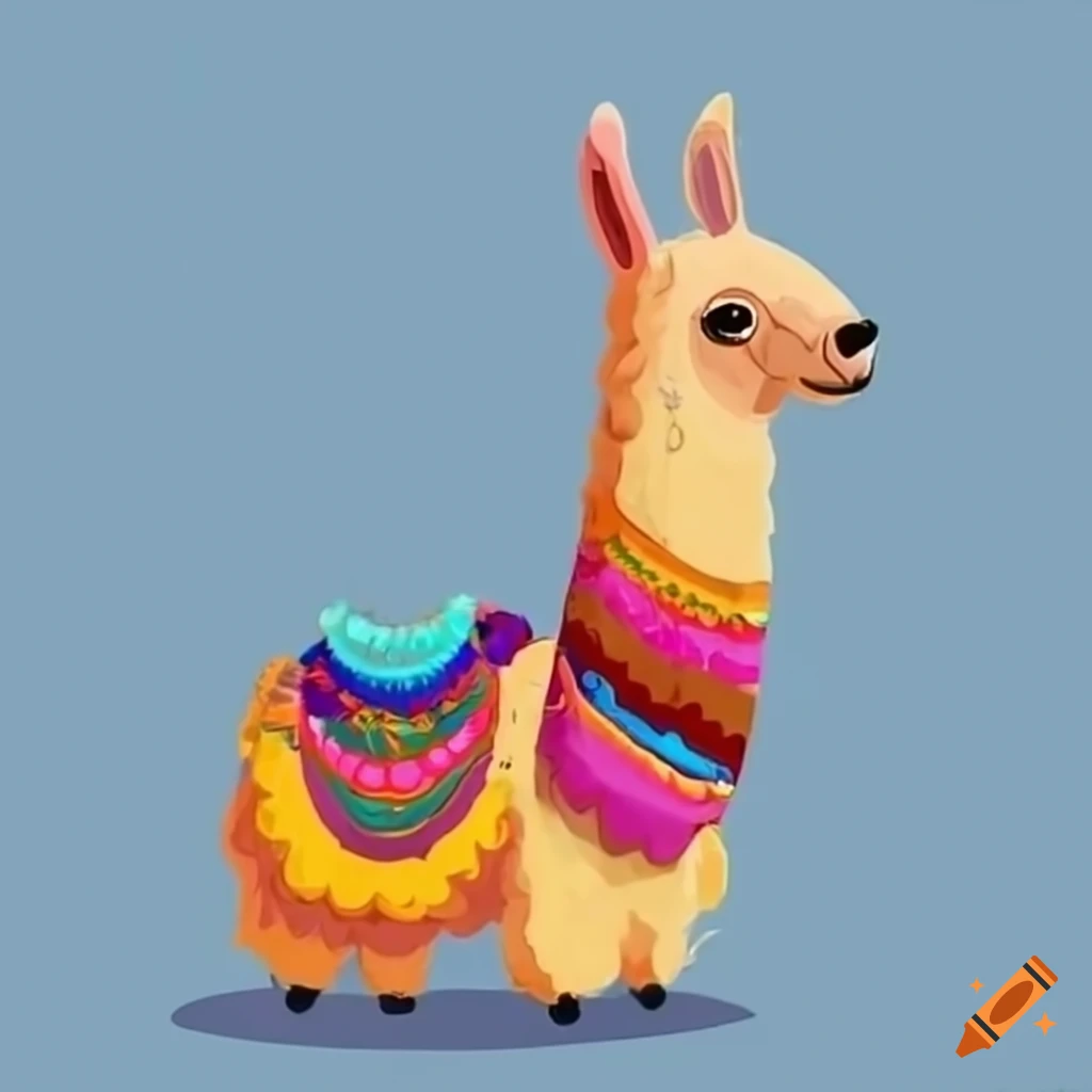 Two colorful llamas in traditional attire playfully interacting on Craiyon