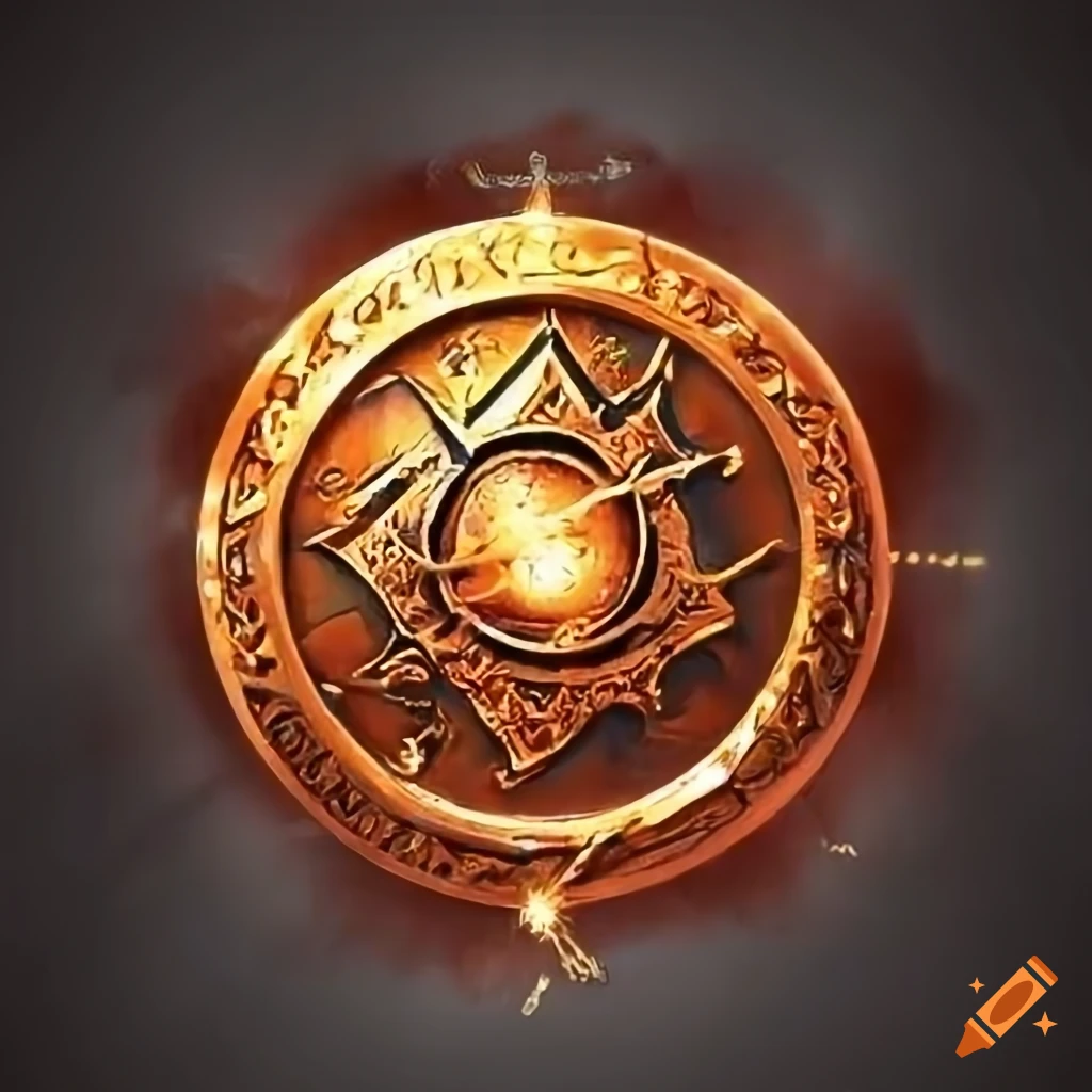 Fantasy gold and orange talisman item for game on Craiyon