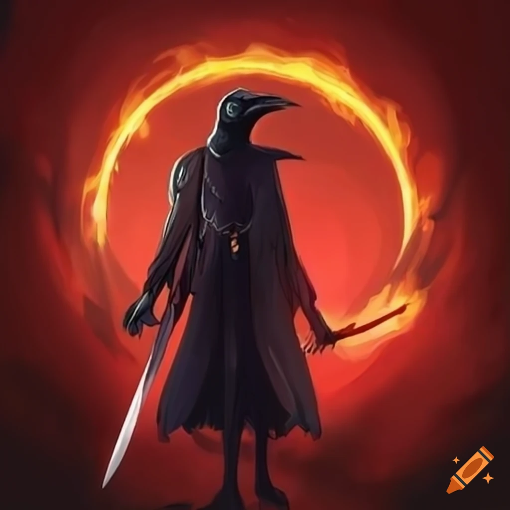 Crow wielding a glowing red sword on Craiyon