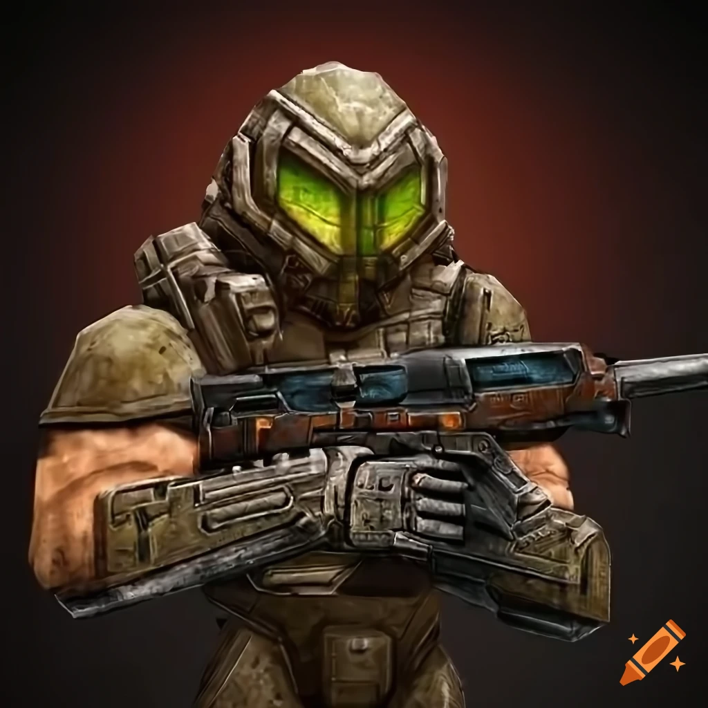 Quake 2 knight with heavy machine gun on Craiyon