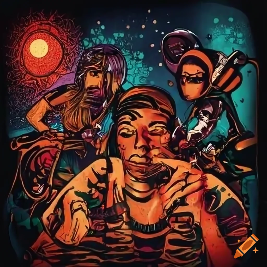 Passionate motorcycle riders bonding at a night event with live rock ...