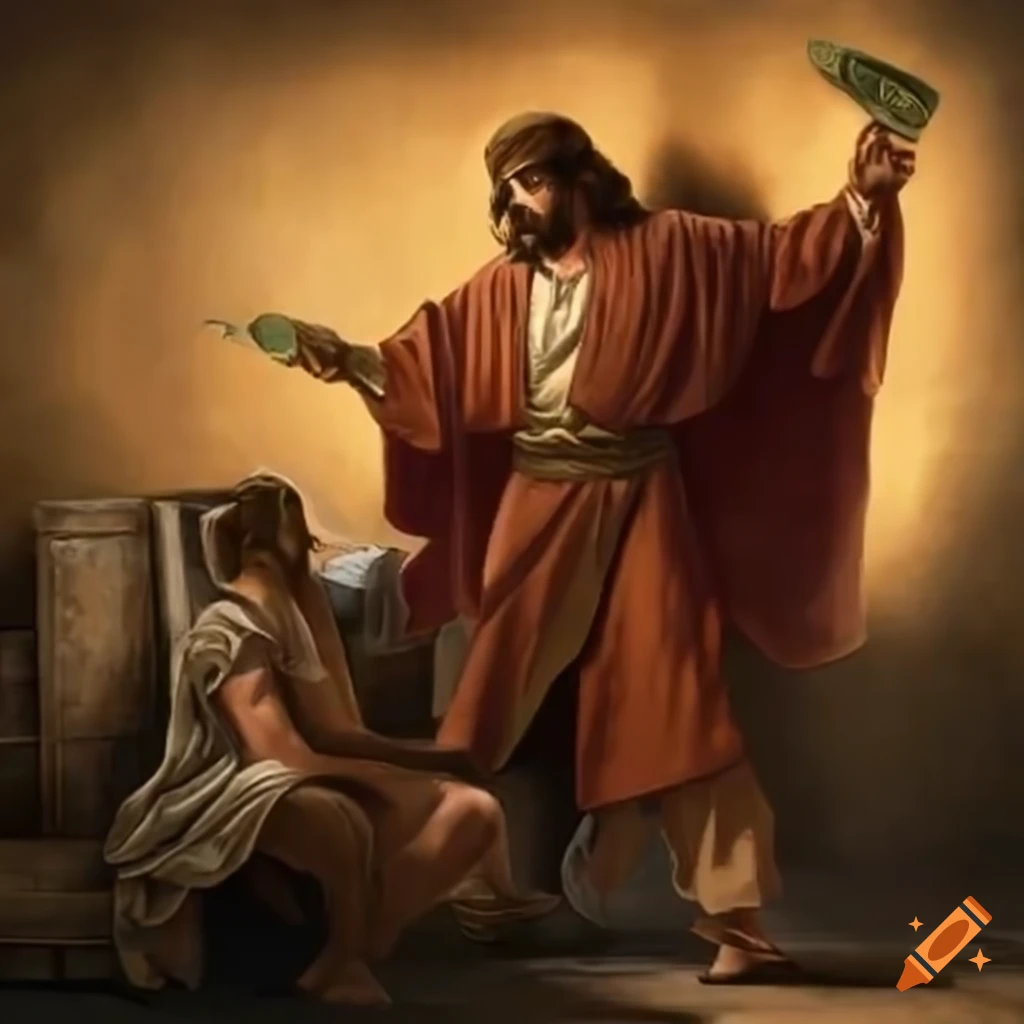 Jesus confronts the money changers at the temple on Craiyon