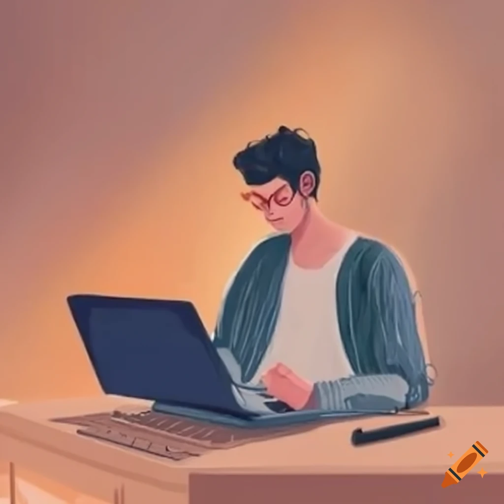 Creative artist working at a desk with computer and sketching on paper ...