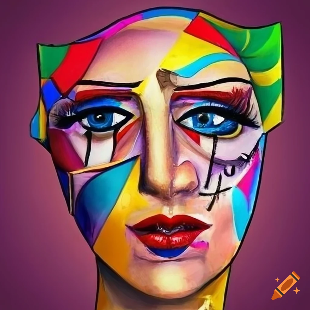 Picasso-inspired cubist portrait of a drag queen with abstract facial ...