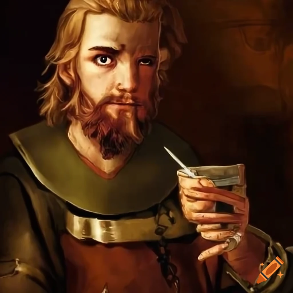 Medieval lieutenant enjoying a drink on Craiyon