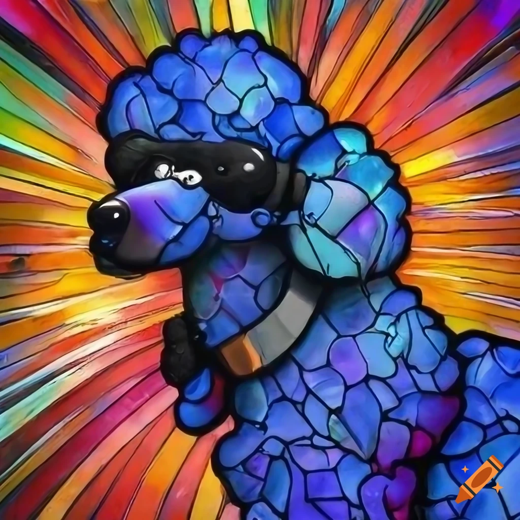 Punk poodle with a tie street art in stained glass style on Craiyon