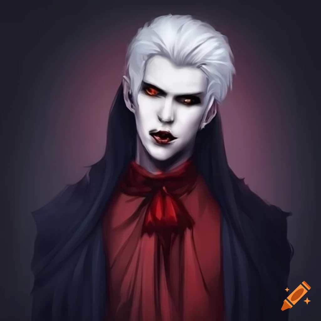 Male vampire with white hair and black eyes on Craiyon