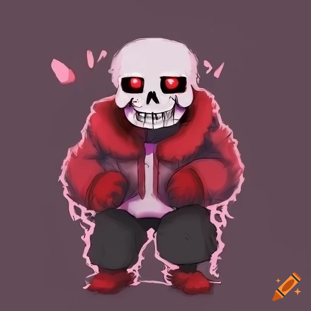 Skeleton character in red undershirt and black sweater with sharp teeth ...