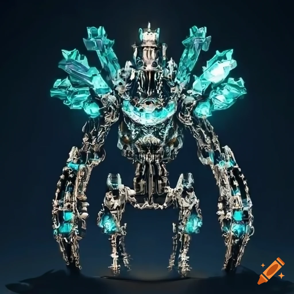 Intricately detailed crystal kaiju robot with mechanical elements on ...
