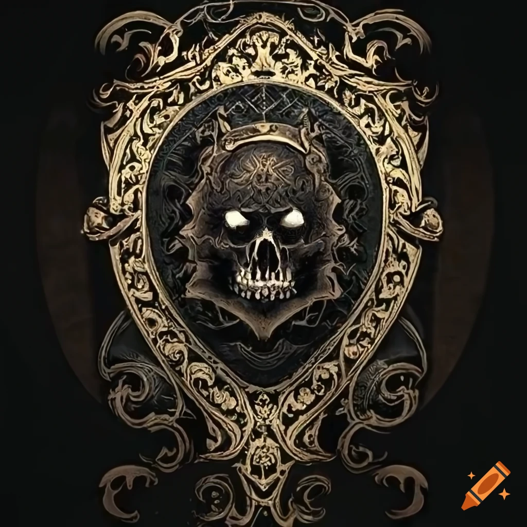 Gothic shield with celtic engravings in black and gold tones on Craiyon