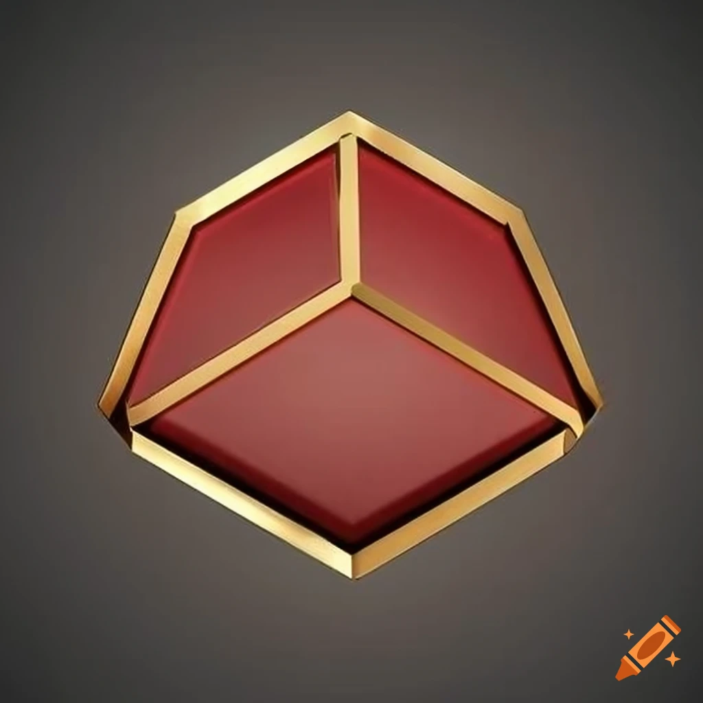 Bold red and gold pentagon emblem for logos and branding on Craiyon