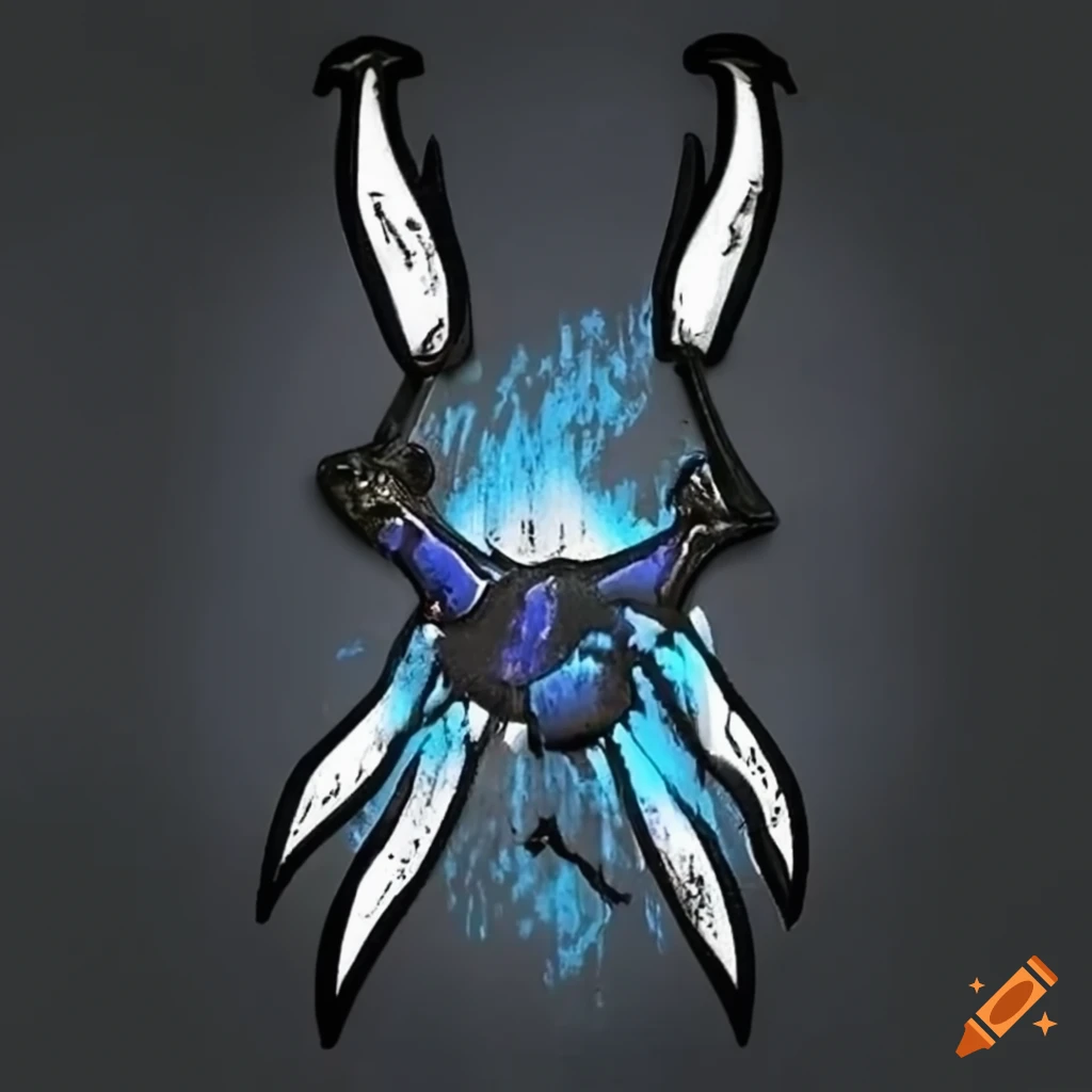 Spray paint logo with menacing elements in black, grey, and blue on Craiyon