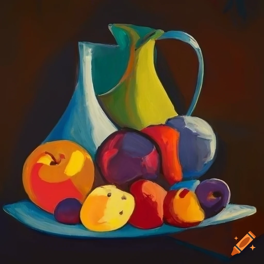 Colorful cubism Picasso style still life art with fruits and flowers ...