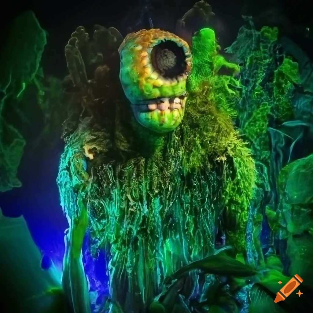 Glowing biopunk cityscape with mutant lemon fruit monsters and ...