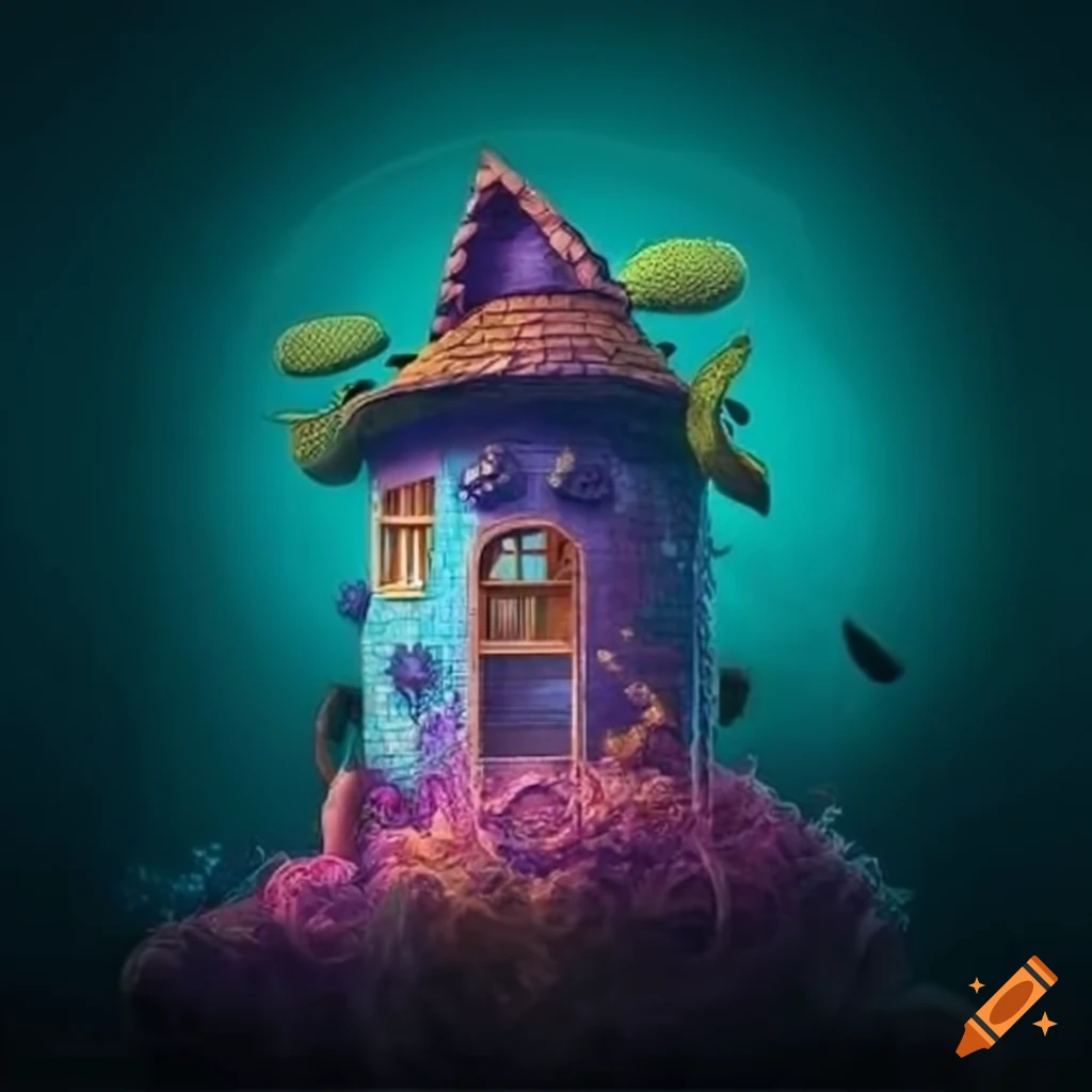 Interior of a mermaid house with a frisbee decoration on Craiyon