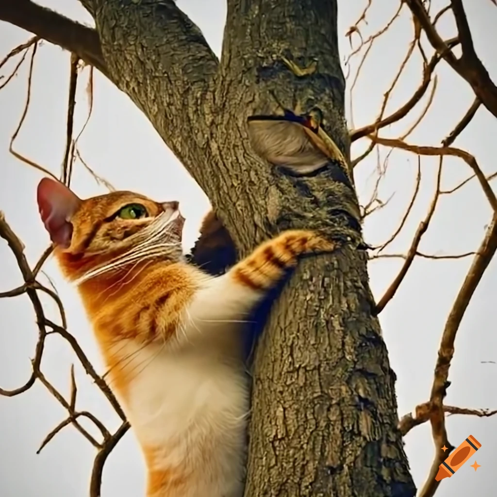 Cat climbing a tree on Craiyon