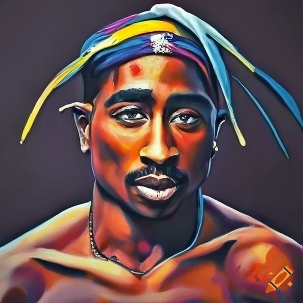 Intricately detailed and colorful oil painting of tupac shakur on Craiyon