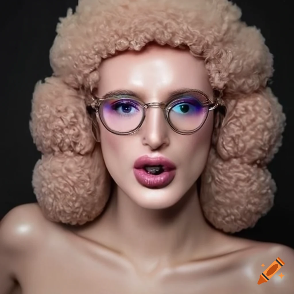 Iridescent beige latex poodle head inspired by bella thorne on Craiyon