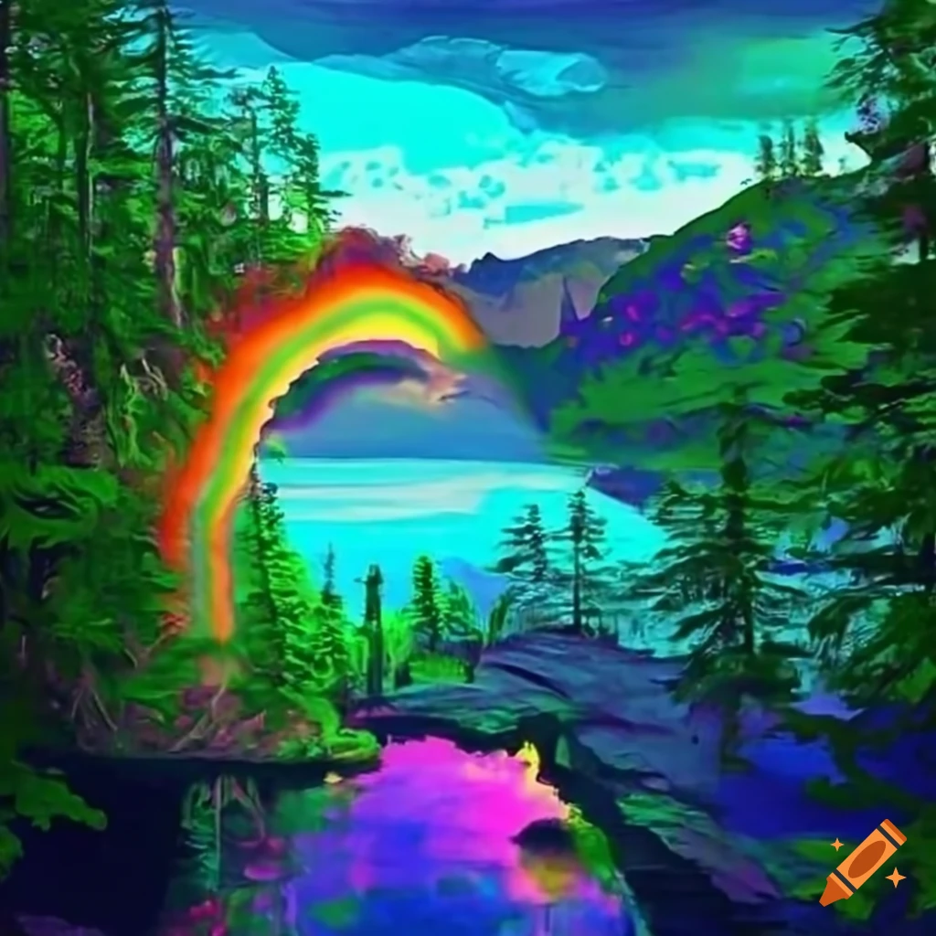 Enchanted rainbow psychedelic scenery of salt spring island, bc, canada ...