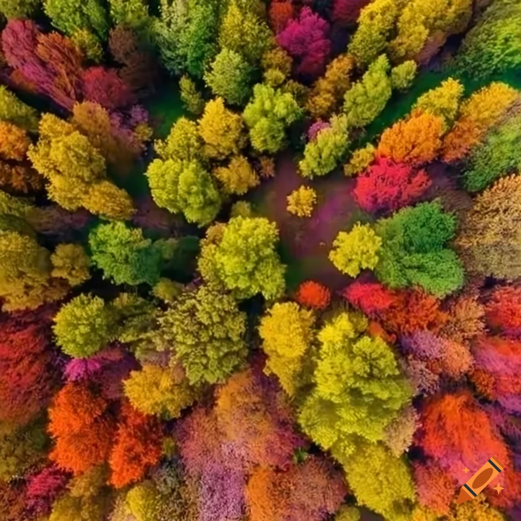 Colorful forest landscape from an aerial view during spring on Craiyon