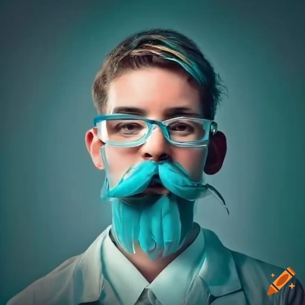 Young scientist with a mustache working in a futuristic laboratory on ...